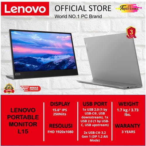 Promo Lenovo L15 Mobile Monitor Portable FHD IPS 16:9 250nits VESA USB ...