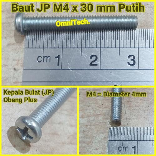Jual Baut JP Kepala Bulat Obeng Plus M4 x 30 mm Putih Panjang 3cm M4x30 ...