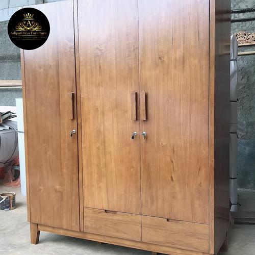 Jual LEMARI PAKAIAN MINIMALIS 3PINTU DAN 3 LACI-LEMARI BAJU KAYU JATI ...