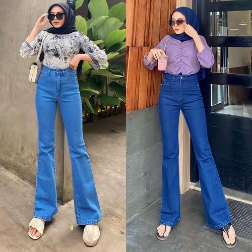 Jual Celana Cutbray Jeans Highwaist Wanita - Flare Jeans Highwaist ...
