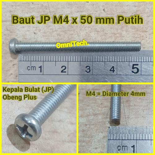Jual Baut JP Kepala Bulat Obeng Plus M4 x 50 mm Putih Panjang 5cm M4x50 - Baut Saja - Kab ...