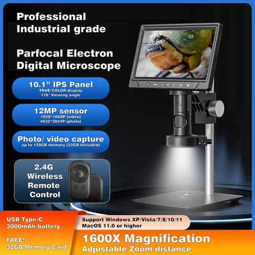 Promo Industrial Digital Microscope 12MP 4K 10.1" IPS 1600X Mikroskop ...