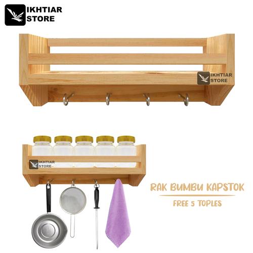 Promo Rak Bumbu Dapur Dinding Serbaguna / Rak Kayu Gantung + Kapstok ...