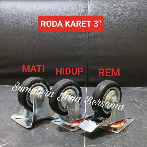 Jual Roda troli 3 inch karet hitam Mati Hidup Rem Caster Kastor 3 ...