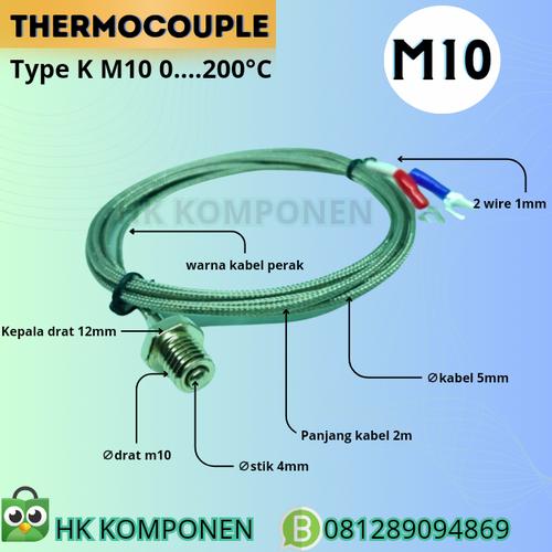 Jual Thermocouple type k m10 kabel 2 meter screw - Jakarta Barat - HK ...