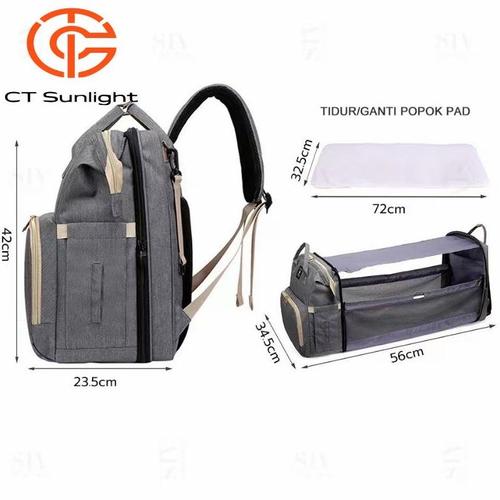 Jual CT Sunlight Tas Bayi Multifungsi Tempat tidur lipat Baby diapers bag - B-ABU ABU - Jakarta ...