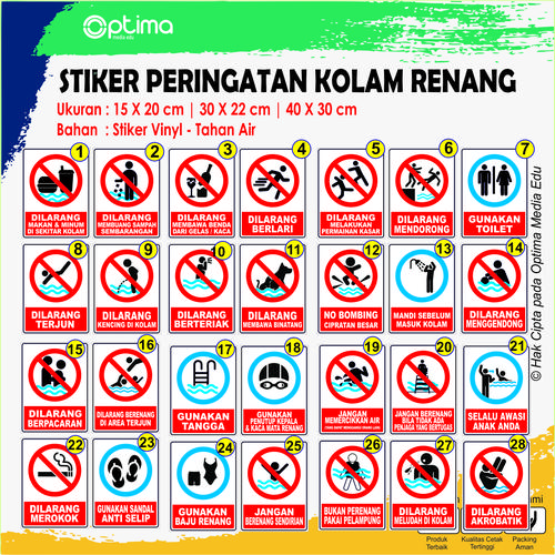 Jual Stiker Satuan Peringatan Larangan Aturan Kolam Renang , Water Boom ...