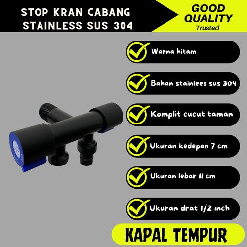 Jual STOP KRAN SUS 304 1/2 INCH / STOP KRAN CABANG DOUBLE HITAM ...