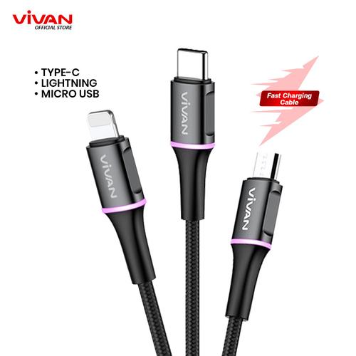 Promo VIVAN Kabel Data LED Type C Micro USB Lightning VD Series - Lightning 100CM - Kab ...