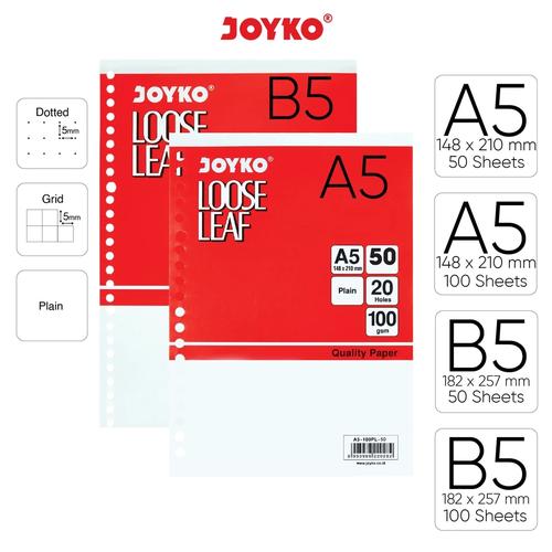 Jual JOYKO A5 B5 LOOSE LEAF PLAIN DOTTED GRID KERTAS FILE POLOS TITIK ...