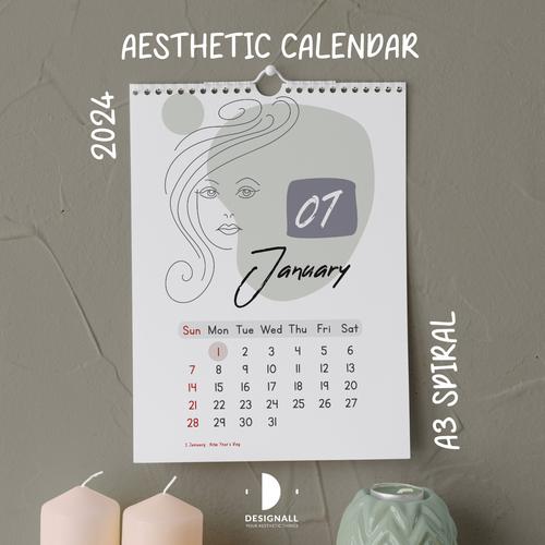 Jual Designall Kalender Dinding Aesthetic 2024 A3 Spiral FE - Kota ...