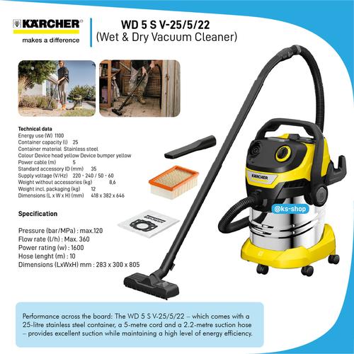 Jual Wet and Dry Vacuum Cleaner Karcher WD 5 S V-25/5/22 Tank 25L 1100 ...