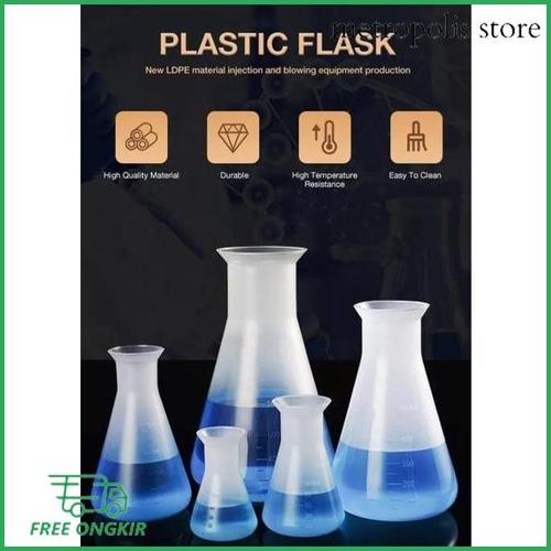 Jual Erlenmeyer Flask Plastik Tabung Ukur Uji Cairan Kimia Lab Gelas ...