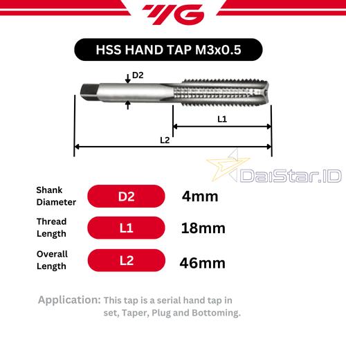 Jual YG1 HSS Hand Tap Set M2|M3|M4|M5|M6|M7|M8|M9|M10|M12|M14|M16|M18-M30 - M3x0.5 - Kab. Bekasi ...