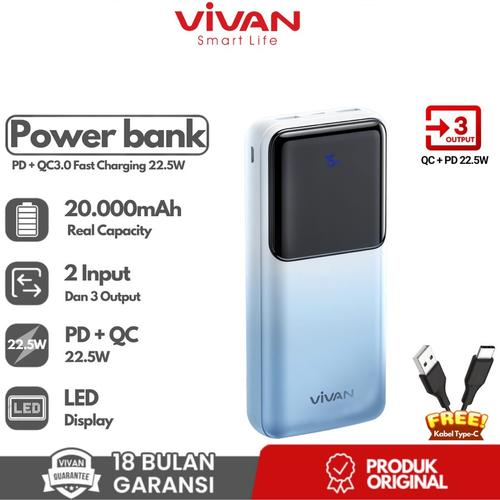 Jual VIVAN Powerbank 20000mah 22.5W Fast Charging QC 3.0 PD Android ...