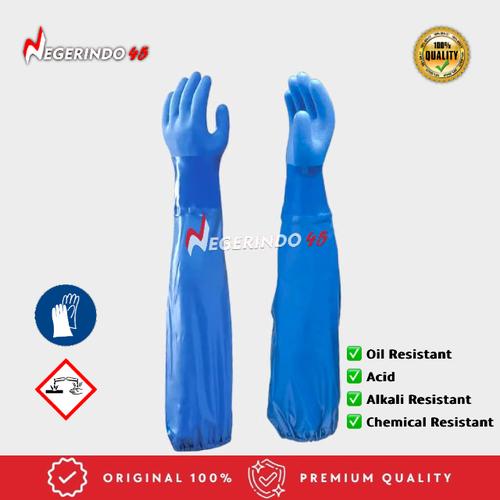 Promo SARUNG TANGAN PVC BIRU KIMIA 28" TEBAL FULL LENGAN CHEMICAL ...