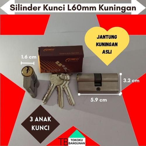 Jual Gomeo silinder kunci pintu 60mm kuningan asli 3 anak kunci L60 press - Jakarta Pusat ...