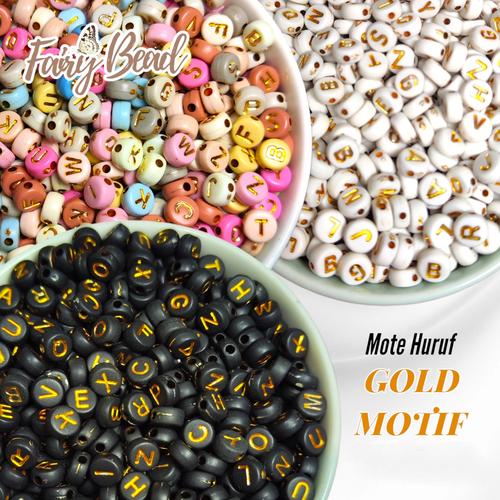 Jual (30g) Alphabet Beads MOTE HURUF MANIK HURUF Bahan BULAT GOLD MOTIF ...