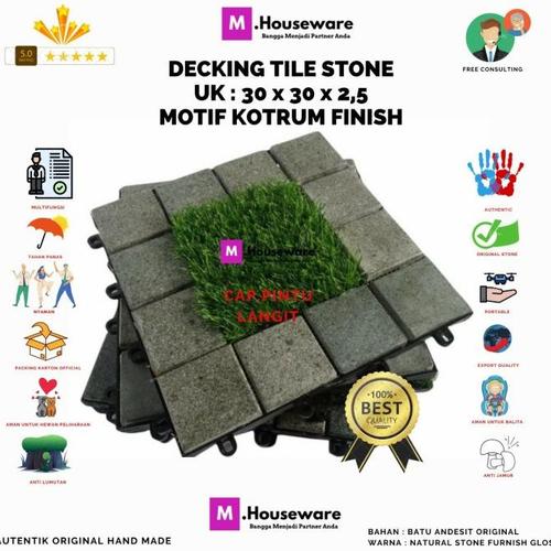 Jual Lantai Batu Alam Andesit Motif Kotak mix Rumput / Decking Tile ...