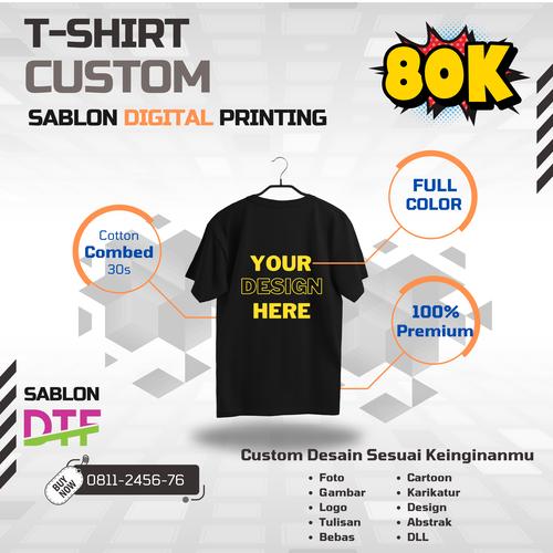 Jual Kaos Custom Satuan Cotton Combed 30s Premium, Sablon DTF, Design Bebas - Hitam, XL - Kota ...