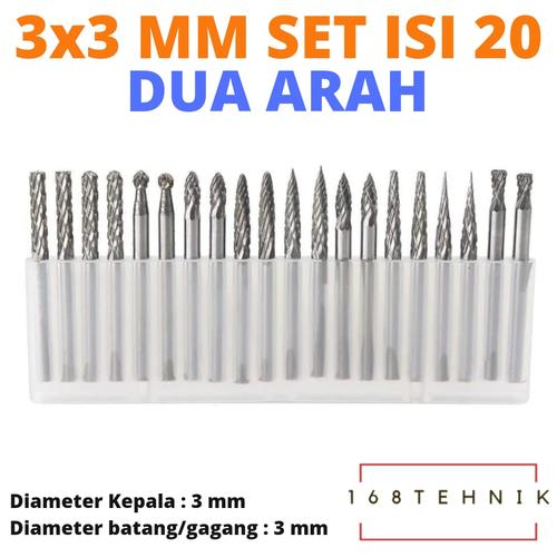 Jual 3X3 CARBIDE ROTARY SET ISI 20 / MATA BOR TUNER / ROTARY BURR TUNER ...