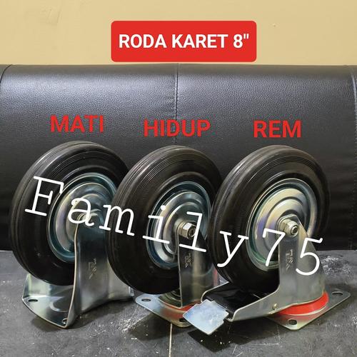Jual Roda troli 8 inch karet hitam Mati Hidup Rem Caster Kastor 8 ...