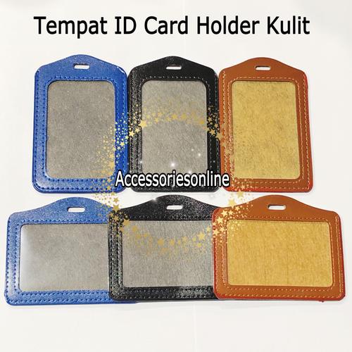 Jual Name Tag id Card Kulit / ID CARD HOLDER KULIT - biru vertical ...