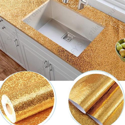 Promo Wallpaper dinding 3d dapur Anti panas Aluminium foil bercak Gold ...