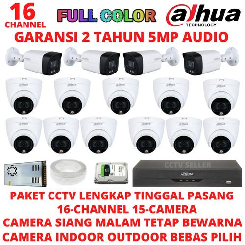 Jual PAKET CCTV DAHUA AUDIO COLORVU 16 CHANNEL 15 CAMERA 5MP FULL COLOR ...