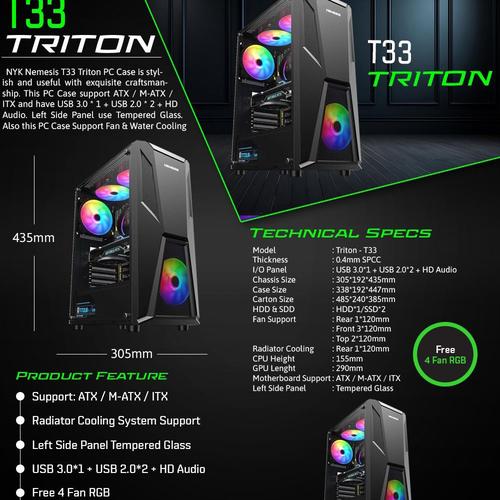 Jual NYK Triton T33 Casing Komputer Gaming ATX Include 4Fan RGB / PC ...