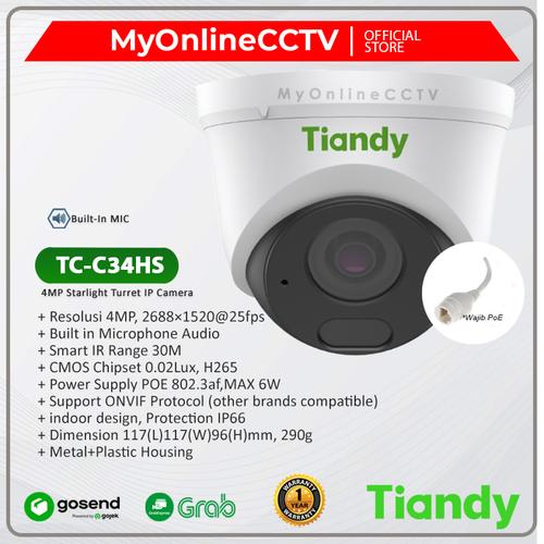 Promo IP Camera CCTV Tiandy TC-C34HS 4MP Audio Starlight PoE Onvif ...
