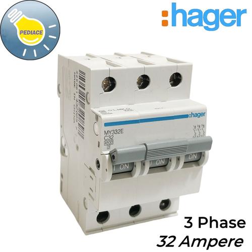 Jual MCB 3 Phase 32A HAGER MY332E C32 Mini Circuit Breaker 32 Ampere ...