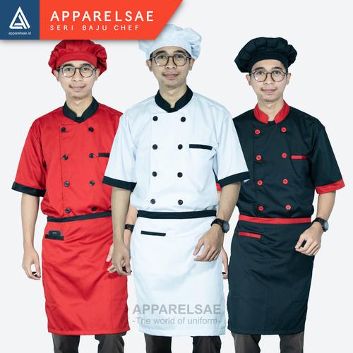 Jual BAJU KOKI SERAGAM CHEF FULL SET BAHAN JAPAN DRILL LEMBUT LENGAN PENDEK - Merah, BAJU SAJA ...