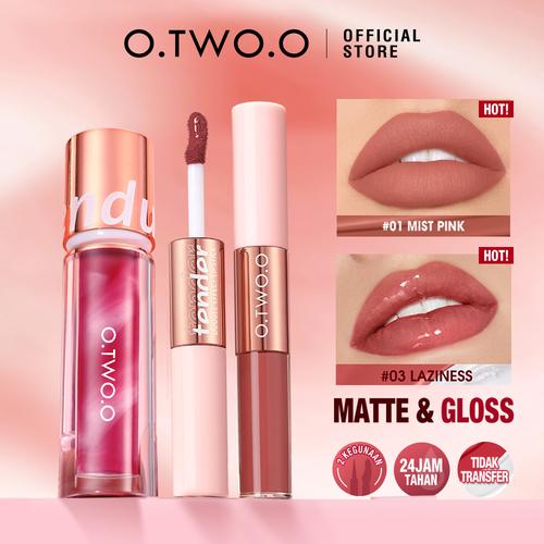 Promo O.TWO.O 2PCS Set Matte & Gloss Lipstick Waterproof Lipcream Tahan ...