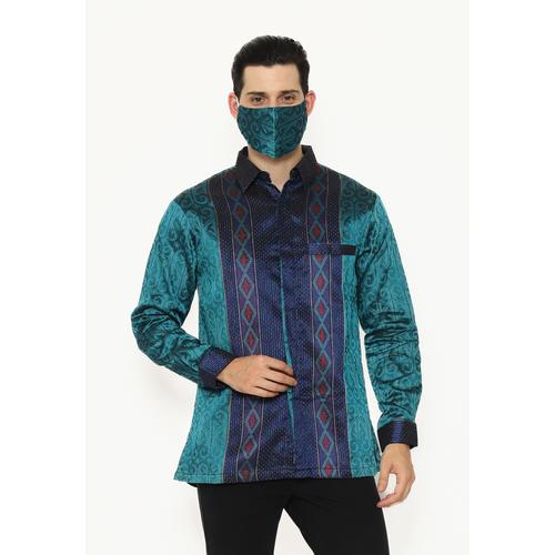 Jual Kemeja Formal Batik Etniq Craft Bima Tenun Baron Set Masker-Tosca ...