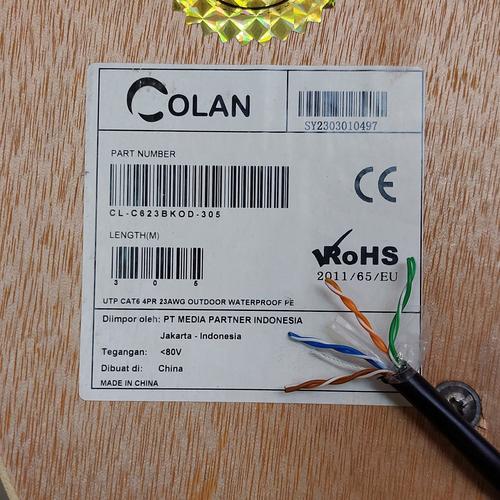Jual KABEL LAN UTP OUTDOOR CAT 6 Merek COLAN Panjang 100M 23Awg Warna ...