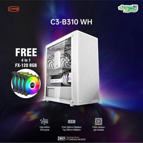 Jual PCCOOLER C3 B310 M-ATX MESH GAMING CASE FREE 4 FAN RGB - Putih ...