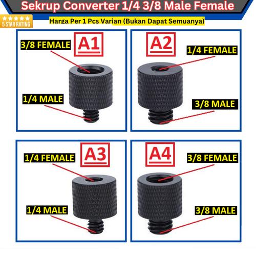 Jual 3/8 Female to 1/4 Male Inch Screw Converter Adapter Baut Tripod ...