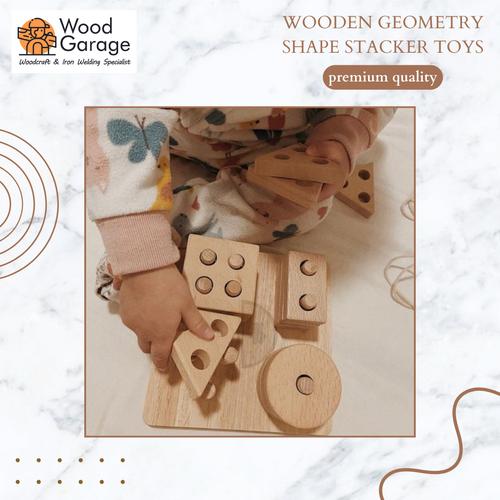 Jual Mainan Anak Kayu Edukasi Montessori Wooden Geometry Shape Stacker ...