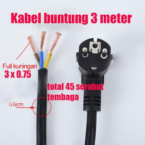 Jual Kabel 3m GLB AC Buntung Isi 3 Ground 3meter cable power listrik ...