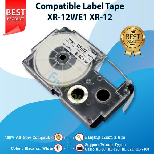 Jual Tape Label Casio Black Ink White XR-12WE1 Label Casio 12mm (Putih ...