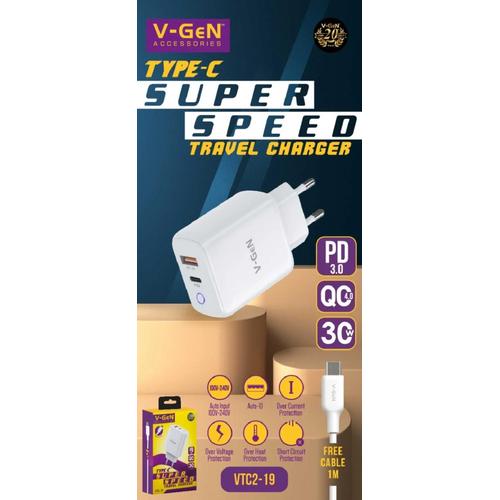 Jual Adaptor Charger V-Gen VTC2-19 Super Speed QC4.0 PD 3.0 Type C 30W ...