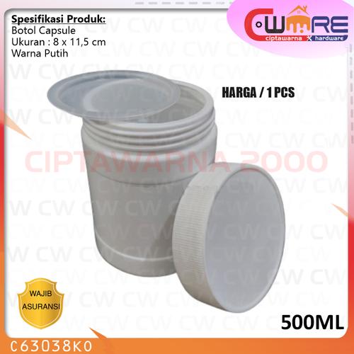 Jual Botol Kosong Plastik Kapsul Capsule Obat Tutup Putih Besar 500 ml ...