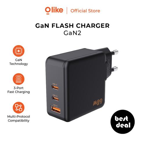Jual Olike GaN2 GaN Flash Charger 65W 3 Port USB-A USB-C Fast Charging ...