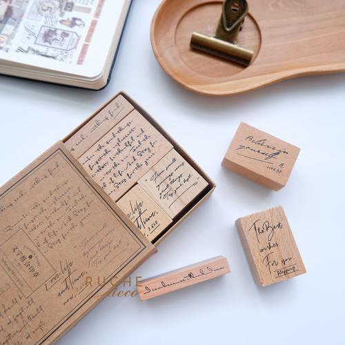 Jual RUCHE DECO - Wooden Stamps Old Letter Sentence Full Box - Stempel ...