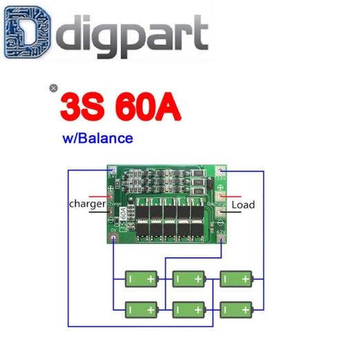 Jual BMS 3S 60A Lithium Ion 18650 Battery Protection Board Balanced ...