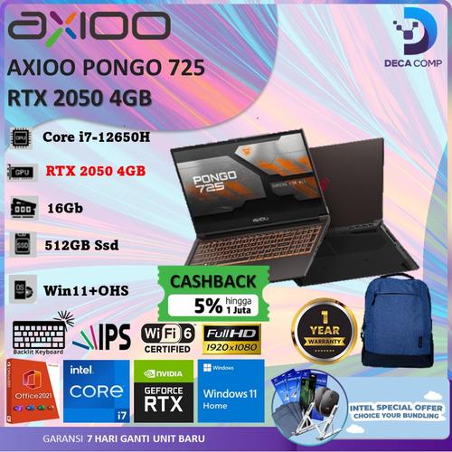 Promo AXIOO PONGO 725 I7 12650H RTX2050 4GB/ 16GB 512GB W11PRO 15.6FHD ...