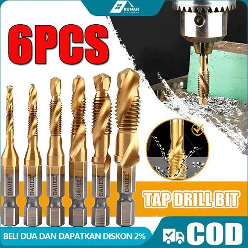 Jual Mata Bor 6PCS Pembuat Ulir Drat Drill Tap Set Hex Twist Spiral ...