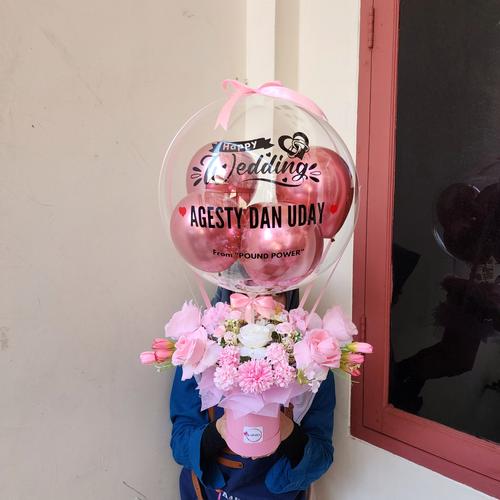 Jual buket bunga balon bloom box flower bucket bouqet bunga - Biru ...