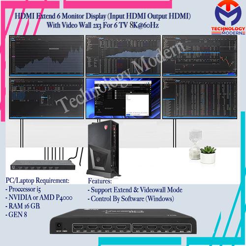 Jual HDMI 4K Extend 6 Monitor Display + Video Wall 2x3 Big Pict Input ...